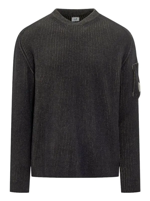 C.P. COMPANY Ribbed Knit Sweater With Sleeve Pocket - Black