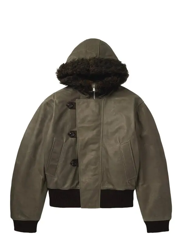 Our Legacy Compel Leather Jacket With Plush Trim - Green