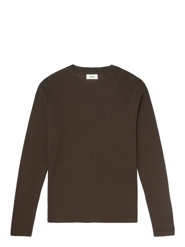 Nn07 Clive Waffle-knit Cotton And Tencel™ Modal-blend T-shirt - Brown