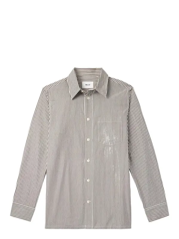 Nn07 Colby 50009 Striped Organic Cotton-poplin Shirt - Brown
