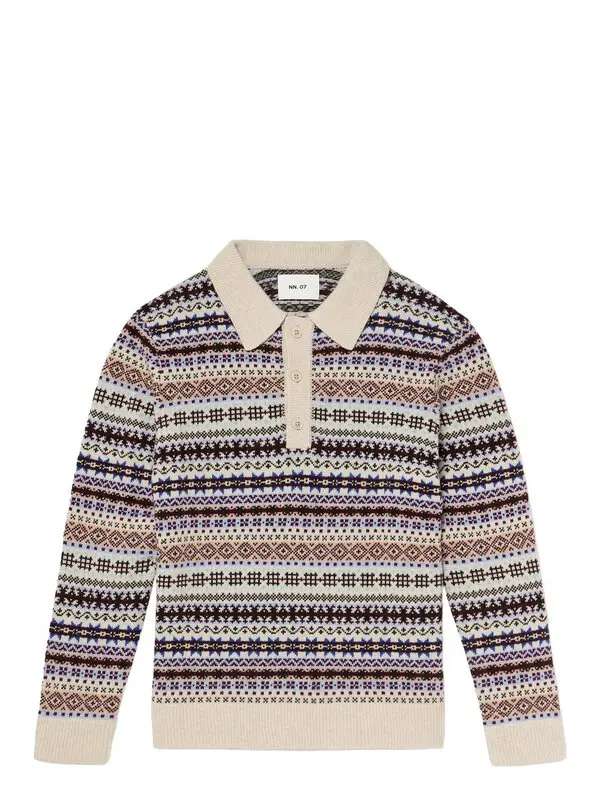 Nn07 Robbie Fair Isle Wool-blend Polo Sweater - Purple