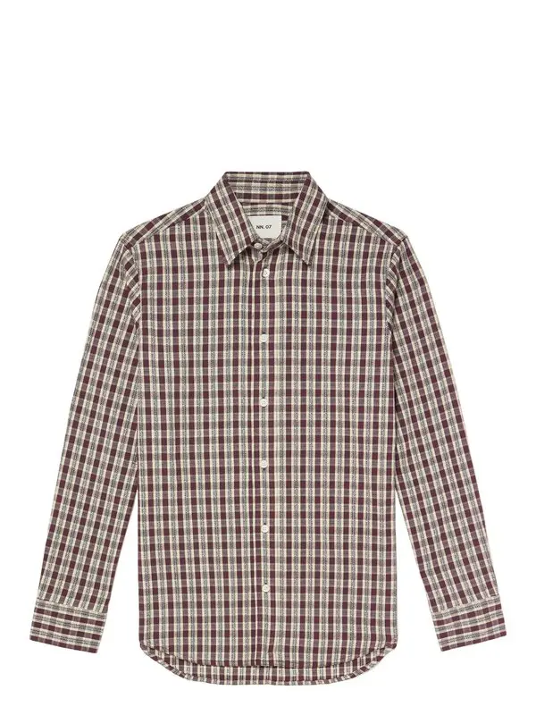 Nn07 Colby 50007 Embroidered Checked Organic Cotton Shirt - Neutrals