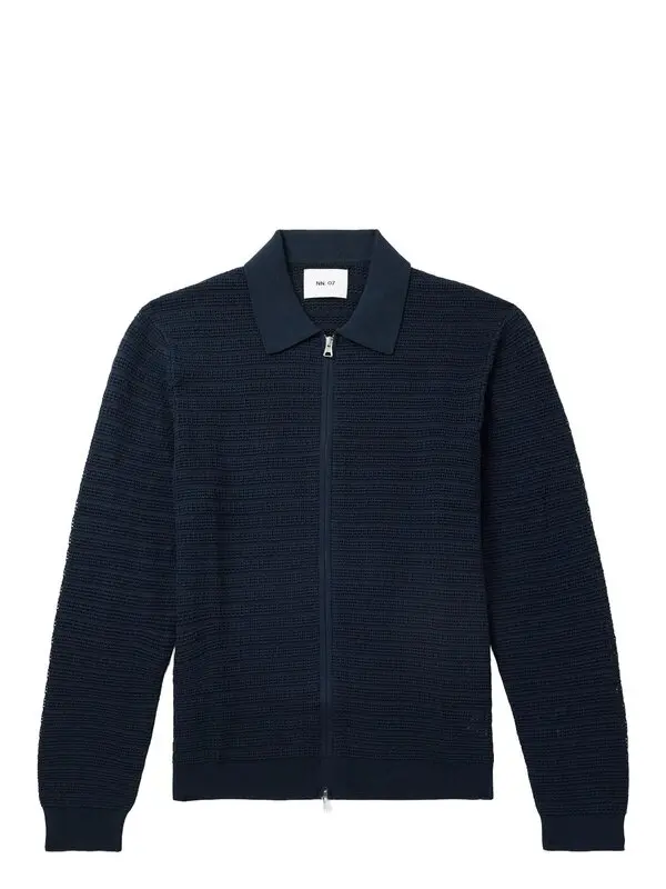 Nn07 Gustav Open-knit Organic Cotton Zip-up Cardigan - Blue