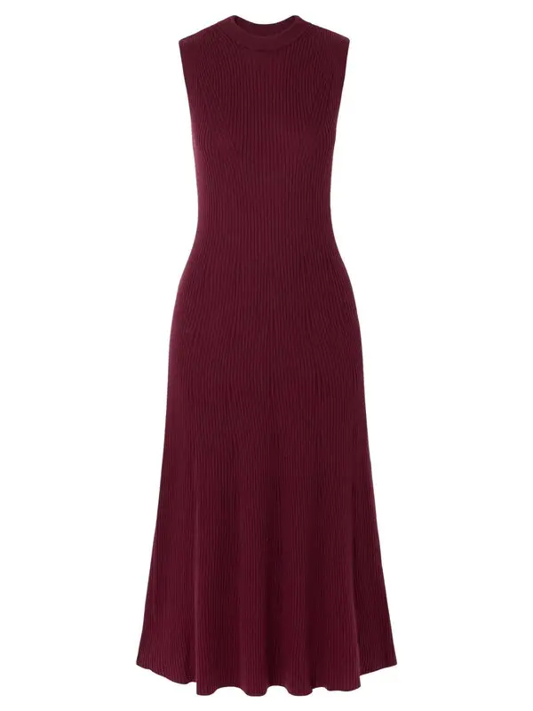Sasuphi Ribbed-knit Cashmere And Silk-blend Midi Dress - Burgundy