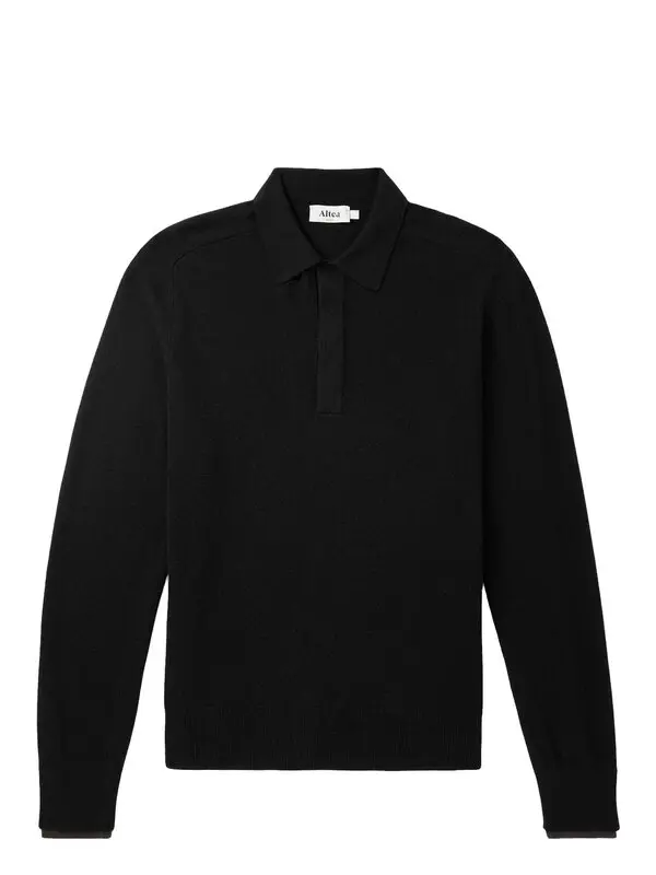 Altea Wool And Cashmere-blend Polo Shirt - Black