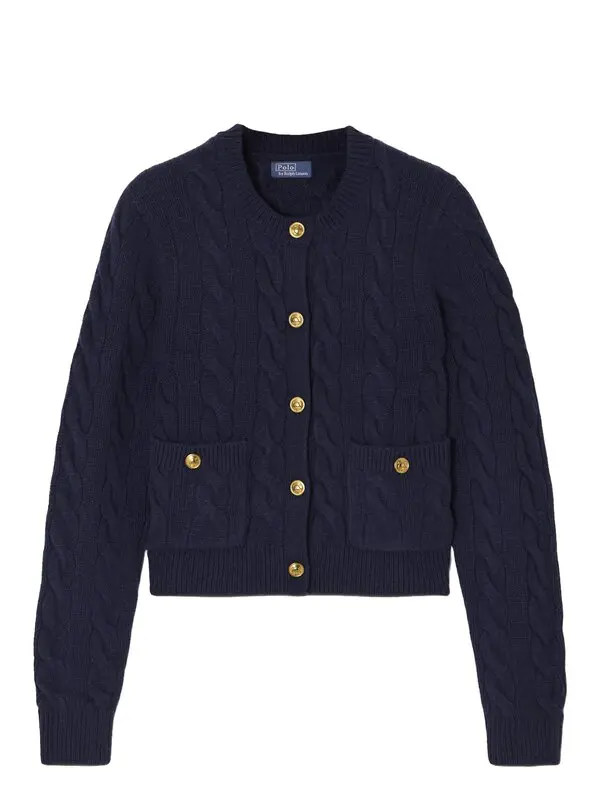 Ralph Lauren Cable-knit Wool And Cashmere-blend Cardigan - Blue