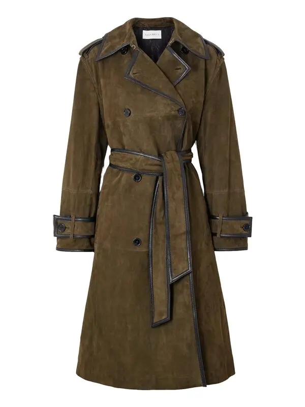 Nina Ricci Double-breasted Belted Suede Coat - Brown