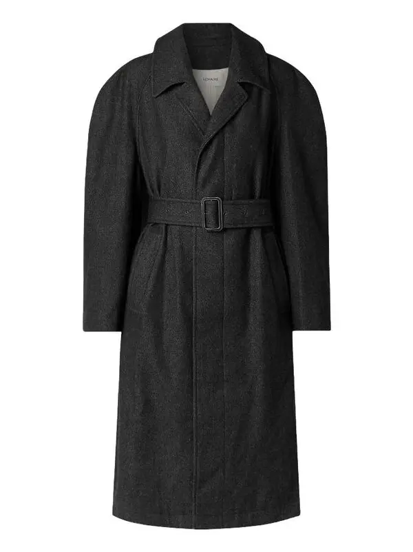 LEMAIRE Belted Wool And Cotton-blend Coat - Gray