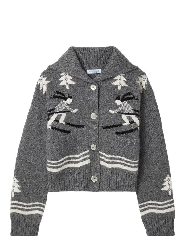 Calle Del Mar Intarsia-knit Cashmere Cardigan - Gray