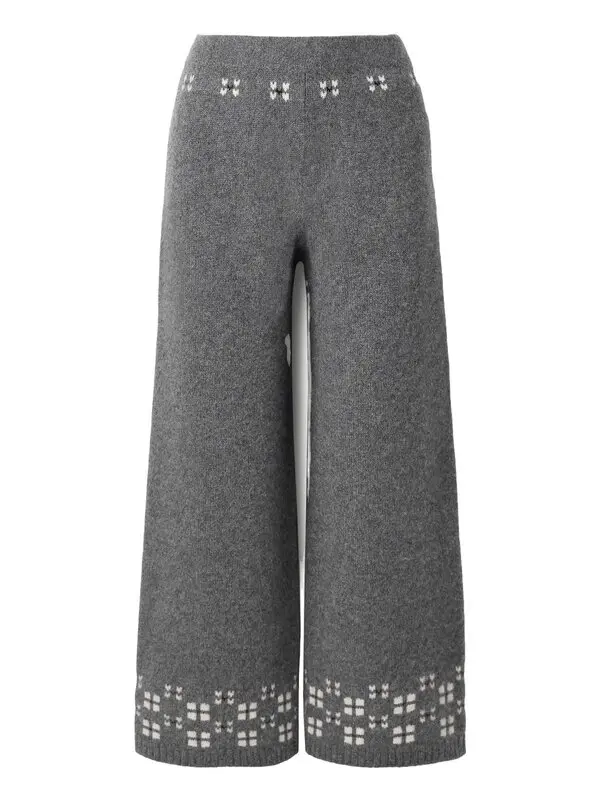 Calle Del Mar Winter Fair Isle Cashmere Wide-leg Pants - Gray