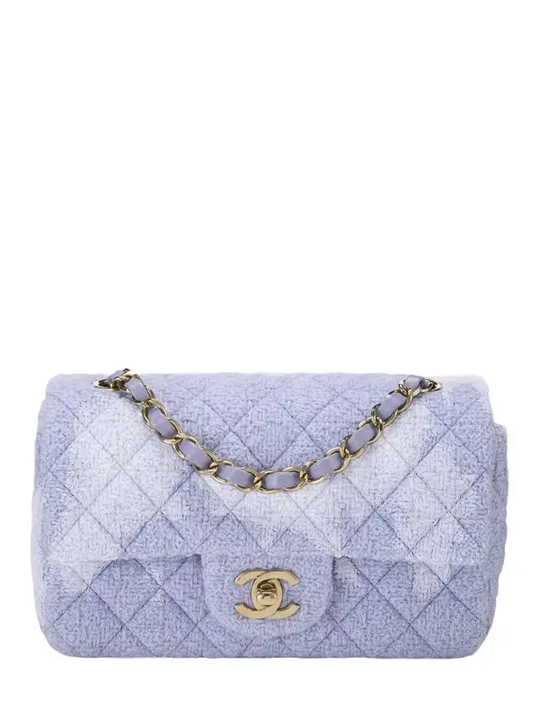Chanel Quilted Tweed Rectangular Flap Shoulder Bag - Purple