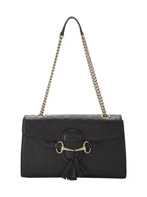 Gucci Ssima Leather Emily Chain Shoulder Bag - Black