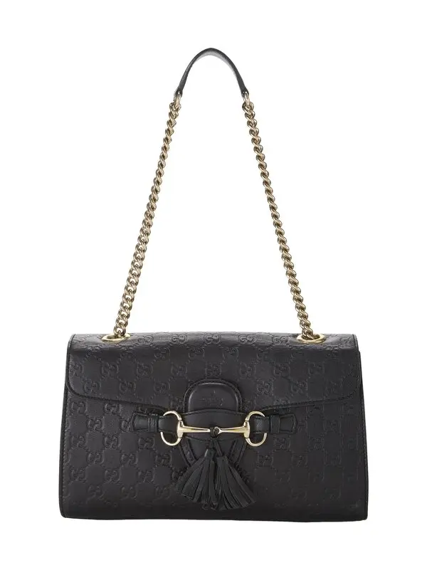 Gucci Ssima Leather Emily Chain Shoulder Bag - Black