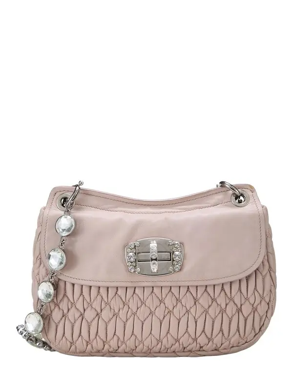 Miu Miu Crystal Nappa Flap Shoulder Bag - Pink