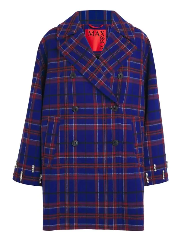 Max & Co. Wool-blend Checked Pea Coat - Blue