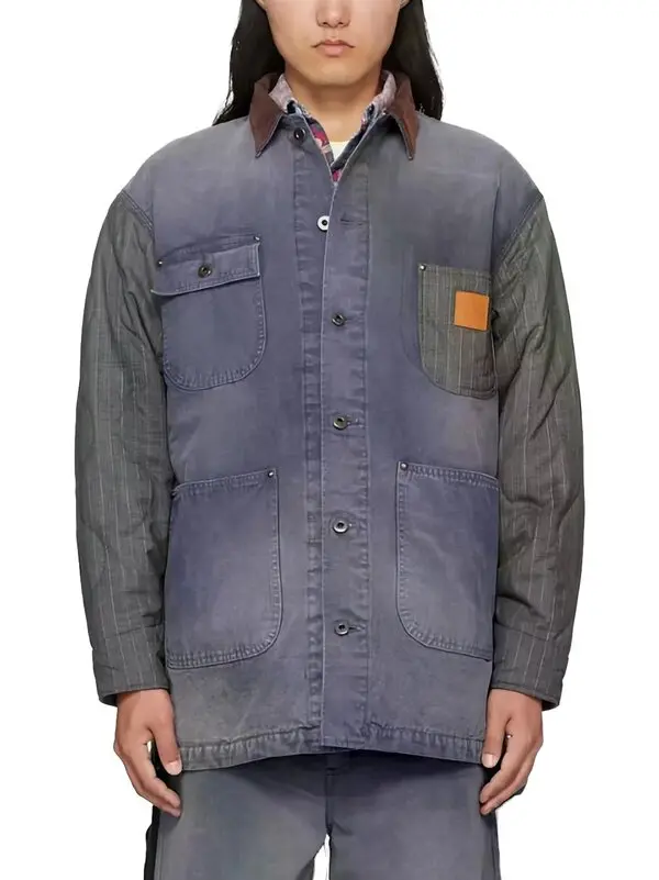 KHOKI Quilted-panel Jacket With Corduroy Collar - Blue