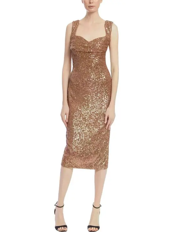 Badgley Mischka Sequin Midi Dress - Gold