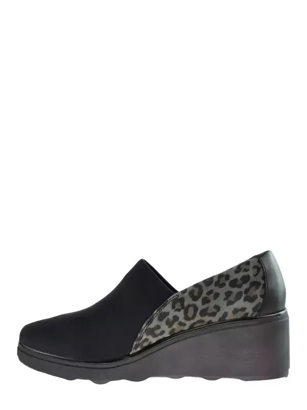 Clarks Leopard Print Wedge Sandals - Black