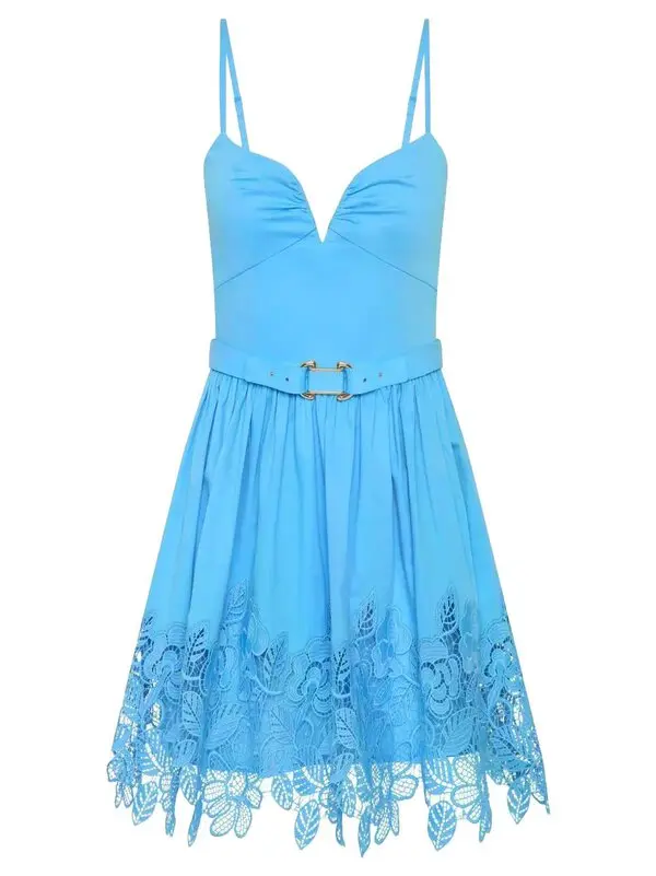 Rebecca Vallance Montreux Lace-belted Mini Dress - Blue
