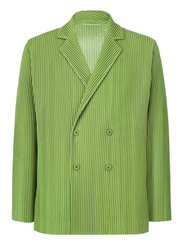 Issey Miyake Pleated Double-breasted Jacket - Green