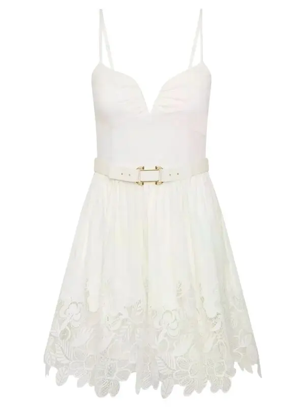 Rebecca Vallance Montreux Mini Lace Belted Dress - White