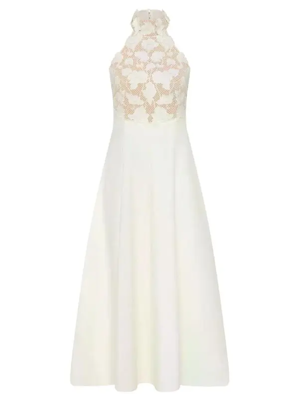 Rebecca Vallance Lace Halter Parrish Midi Dress - White