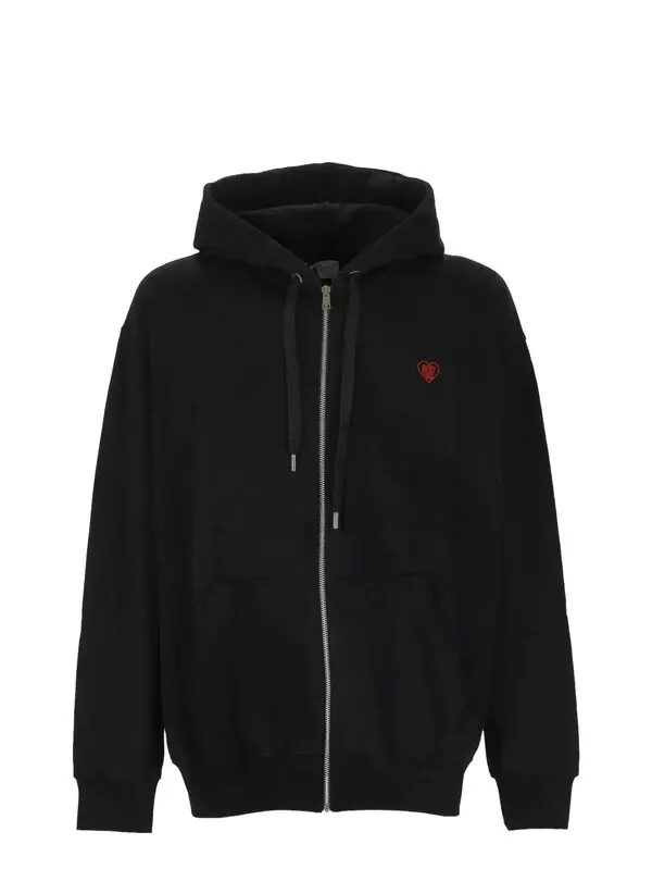 FAMILY FIRST Heart-embroidered Hoodie - Black