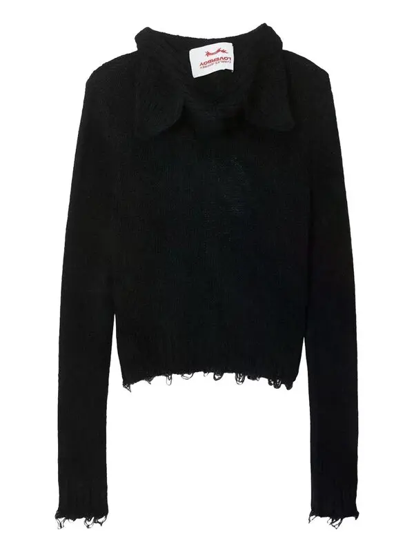 CHARLES JEFFREY Frayed Hem Hooded Cardigan - Black