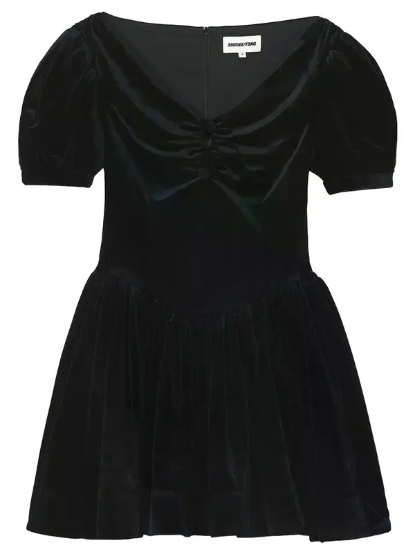 SHUSHU/TONG Button Puff-sleeve Mini Dress - Black