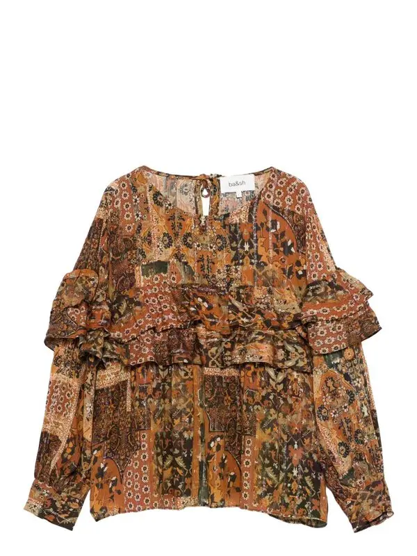Ba&sh Floral-pattern Ruffled Blouse - Brown