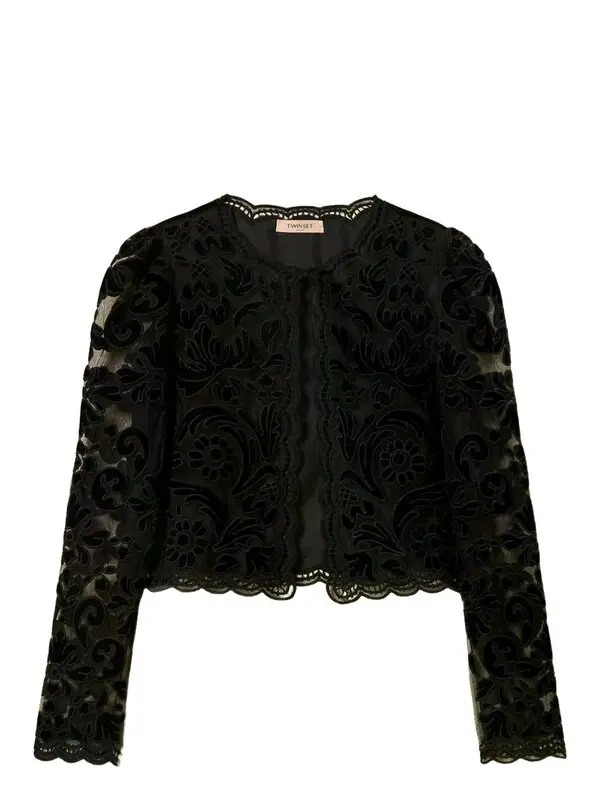 TWINSET Lace-floral Single-button Cardigan - Black