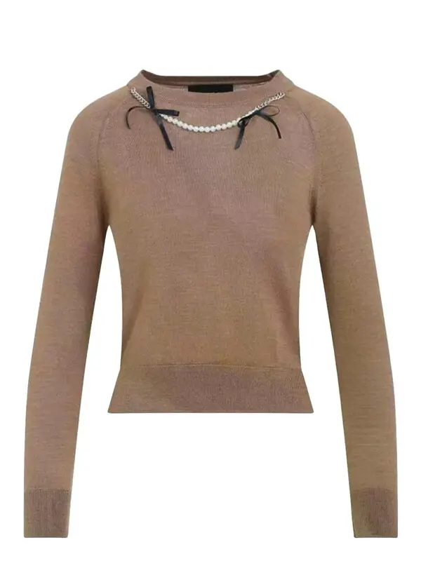 Simone Rocha Sweater With Pearl Chain And Bow Detail - Neutrals