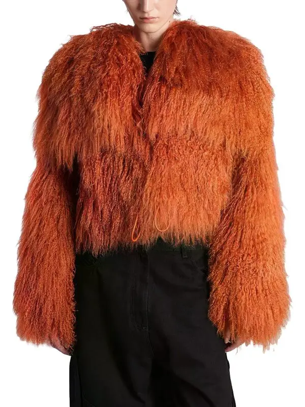 Attico Mongolian Fur Coat - Orange