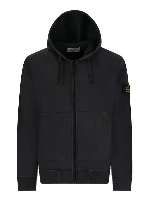 Stone Island Hooded Zip-up Top - Black