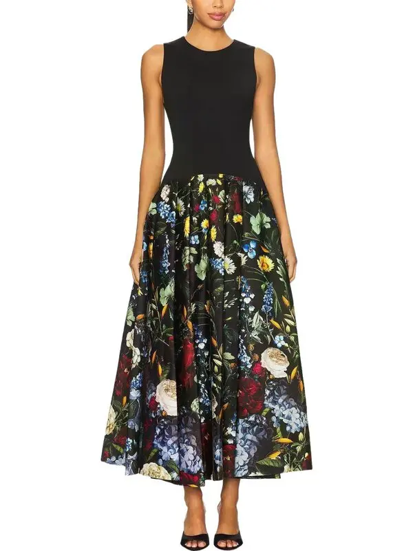 Alice + Olivia Adley Floral Midi Dress - Black