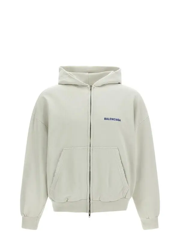 Balenciaga Back Logo Zip-up Hoodie - Beige
