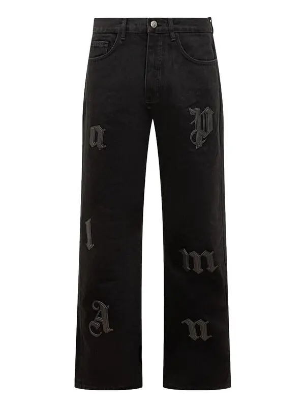 Palm Angels Jeans With Gothic Logo Embroidery - Black