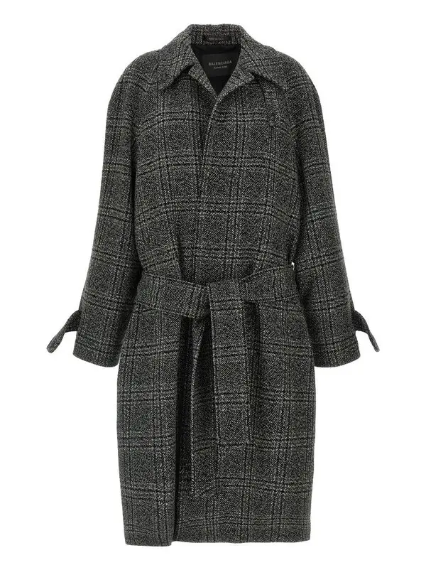 Balenciaga Checked Wool Coat - Black