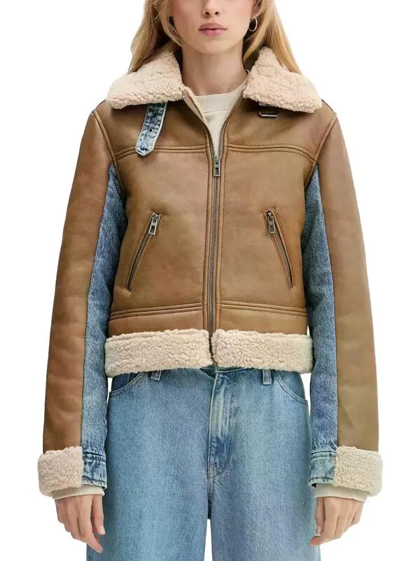 Desigual Faux Shearling Trim Jacket - Brown