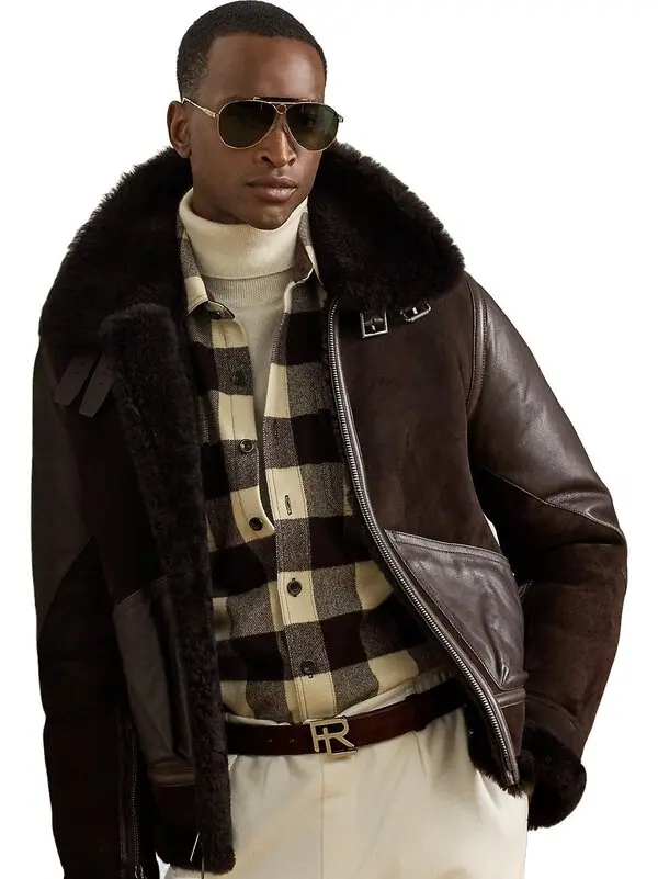 Ralph Lauren Shearling Aviator Jacket - Chocolate
