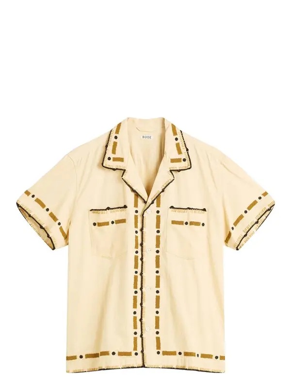 BODE Beaded Ryegrass Short Sleeve Shirt - Neutrals