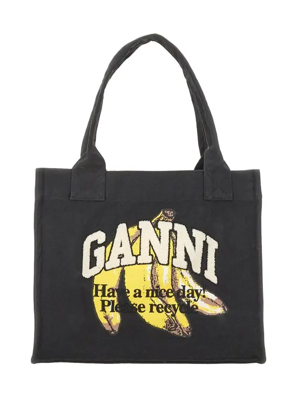 GANNI Banana Print Large Tote Bag - Black