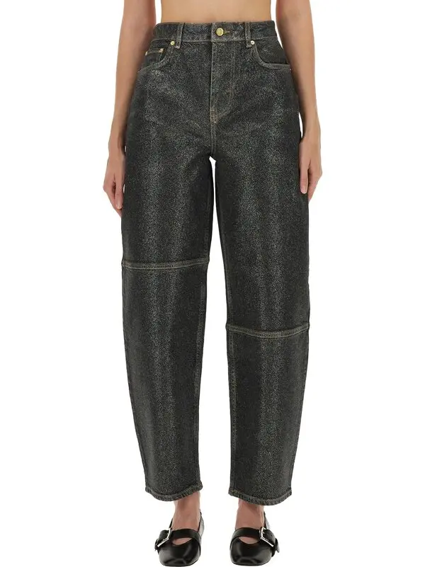 GANNI Stary Jeans In Sparkling Foil - Black
