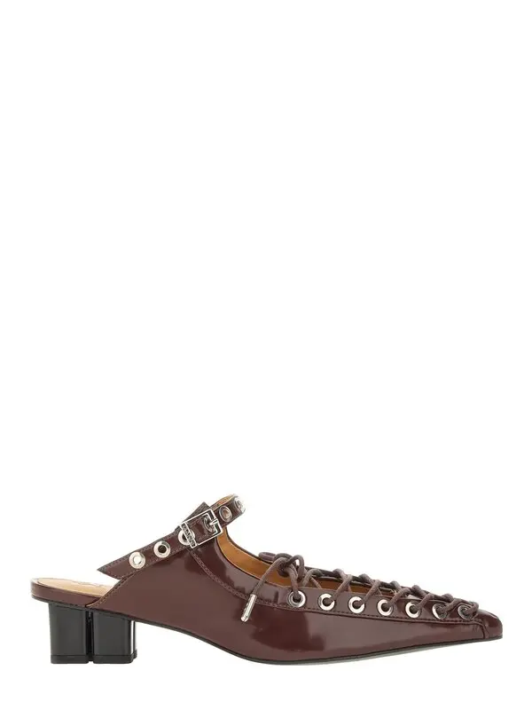 GANNI Lace-up Mule - Bordeaux