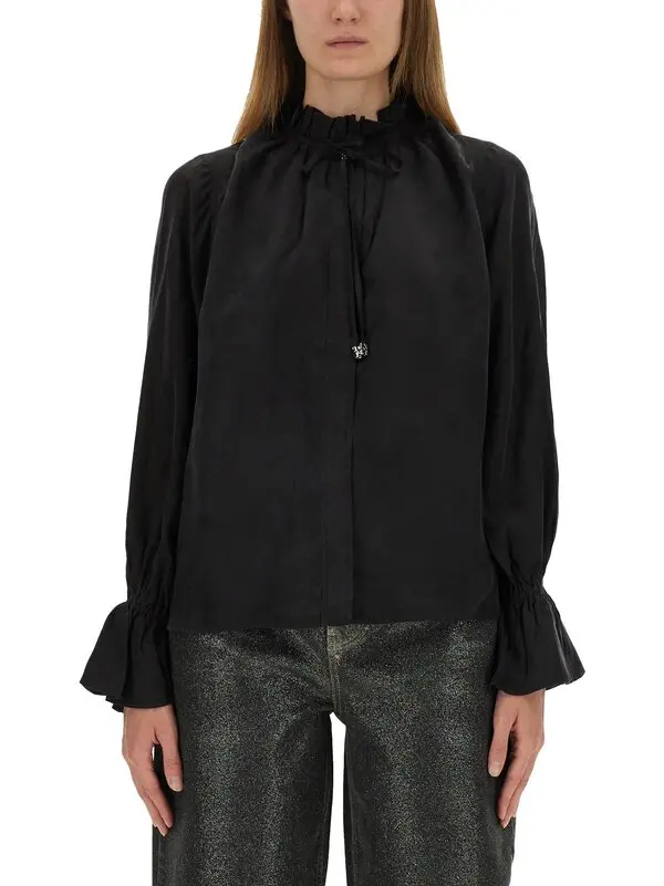 GANNI Fluid Cupro Shirt - Black