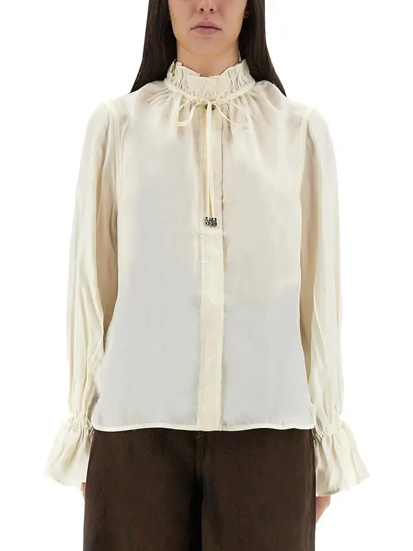 GANNI Shirt With Bow - Ivory