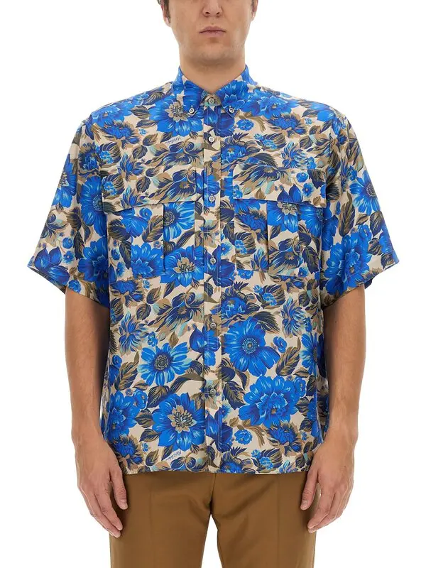 Moschino Blue Flowers Allover Print Shirt - Multicolour