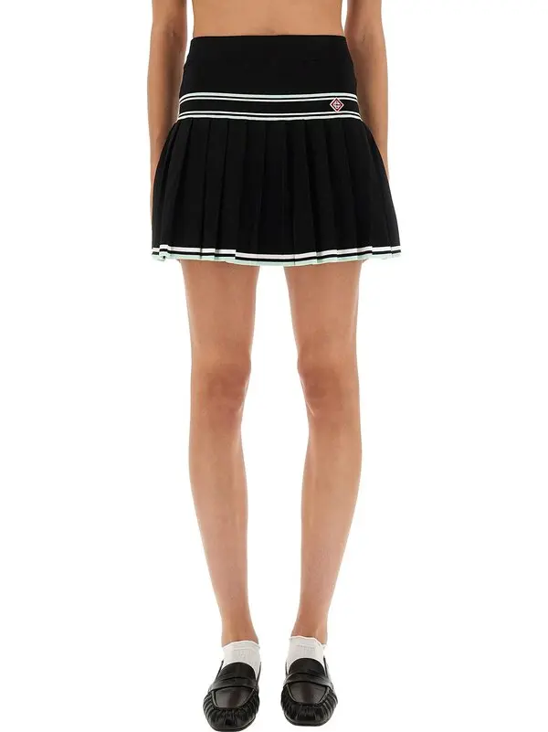 Casablanca Pleated Viscose Mini Skirt - Black