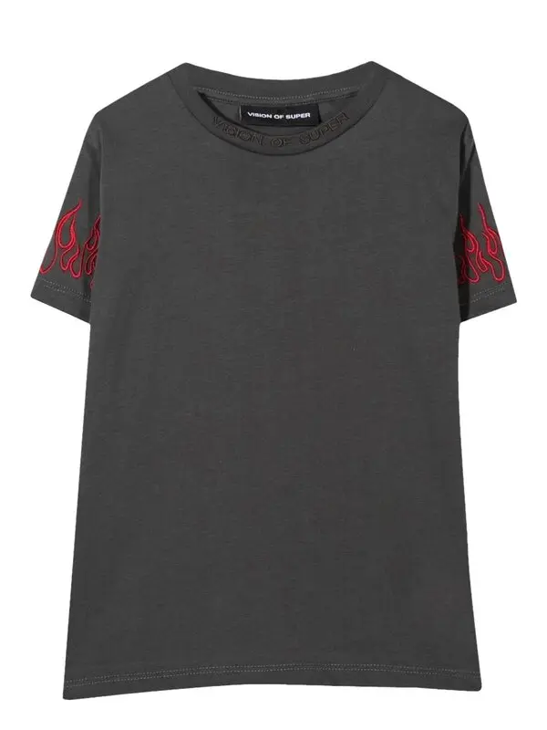 VISION OF SUPER M/c Embroidery Red Flames - Charcoal