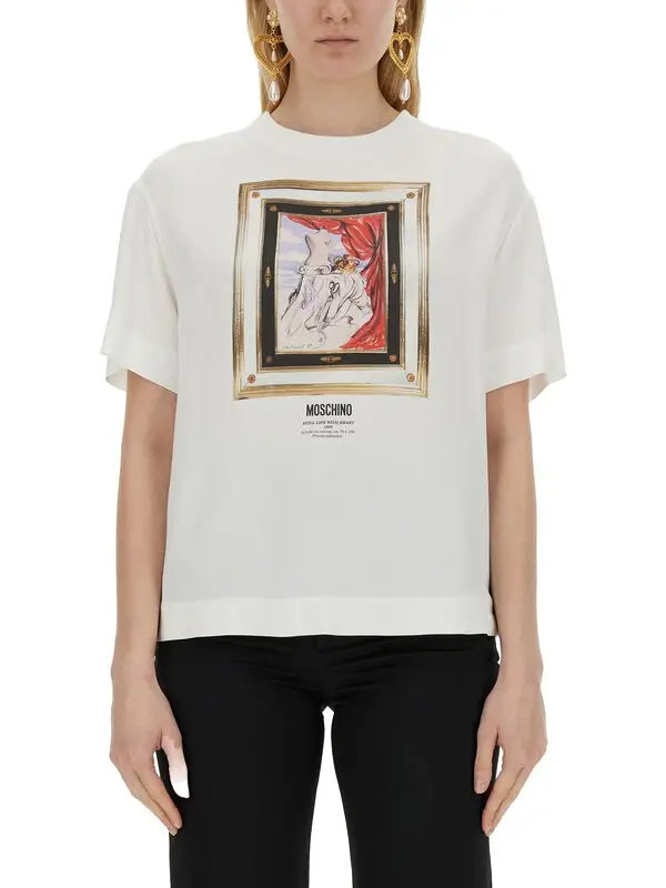 Moschino Satin Blouse Still Life With Heart - White